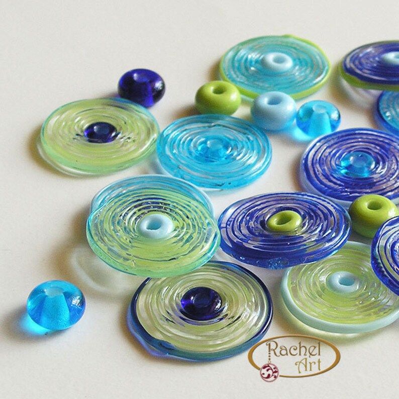 Lampwork Glass Disc Beads, FREE SHIPPING, Handmade Spiral Pea Green ...