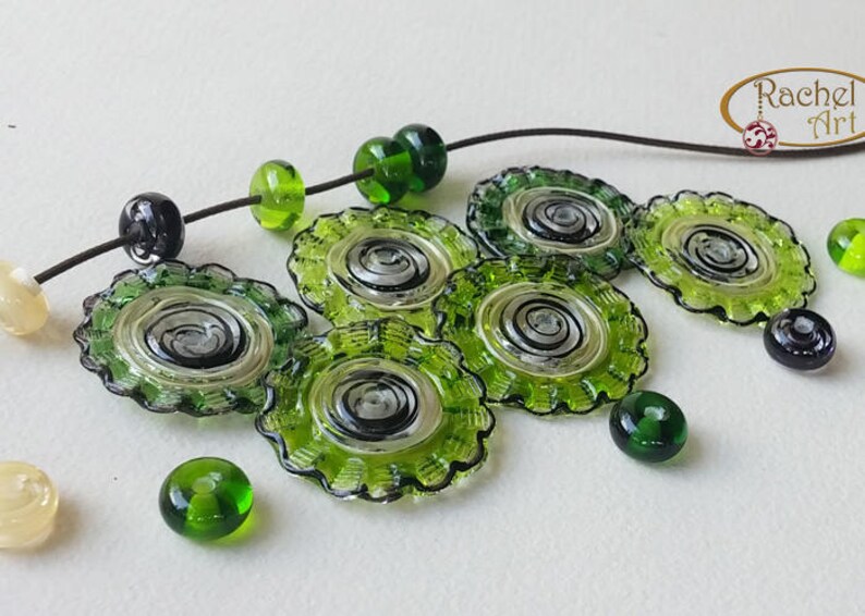 Lampwork Glass Green Disc Beads FREE SHIPPING Handmade Disc - Etsy Israel