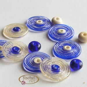 Lampwork Glass Disc Beads FREE SHIPPING Handmade Spiral Blue - Etsy