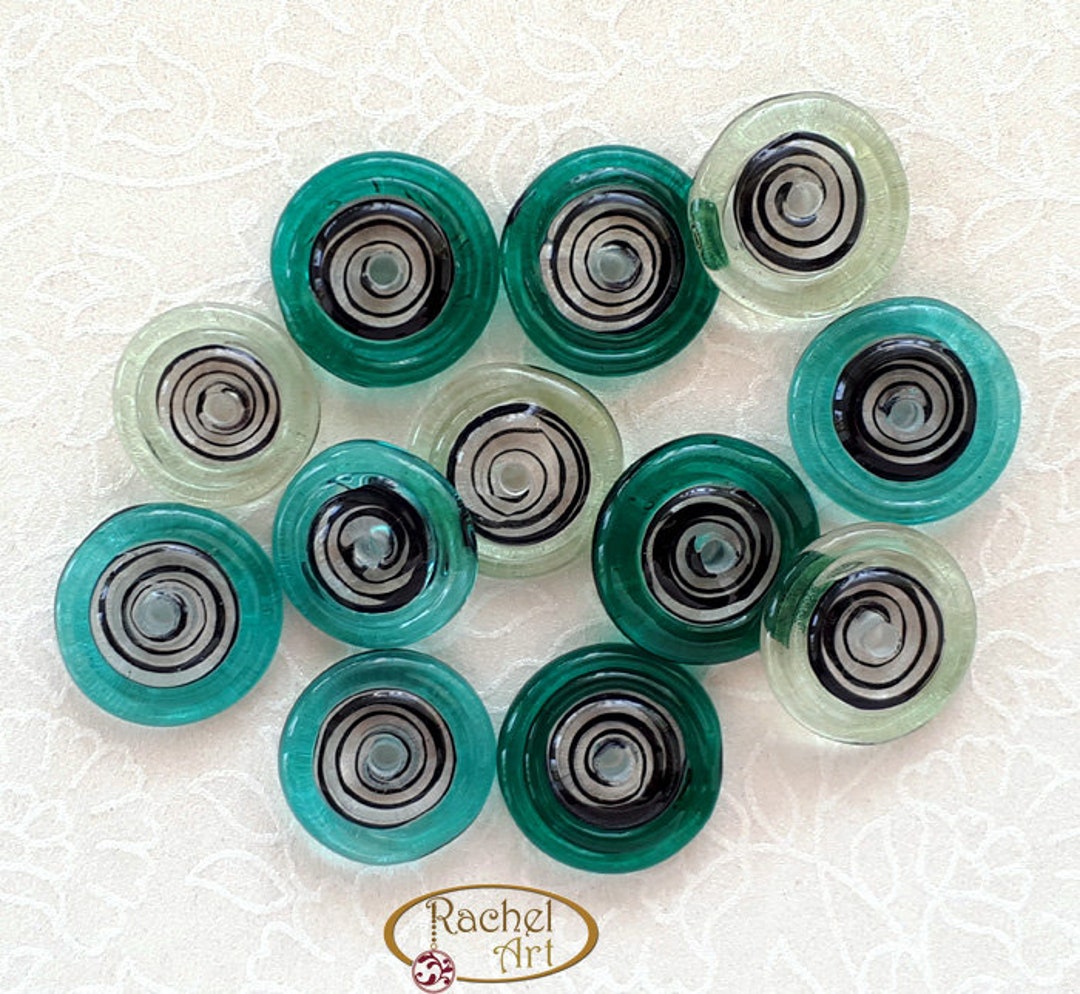 Teal Glass Disc Beads, FREE SHIPPING, Handmade Lampwork Glass Disc ...