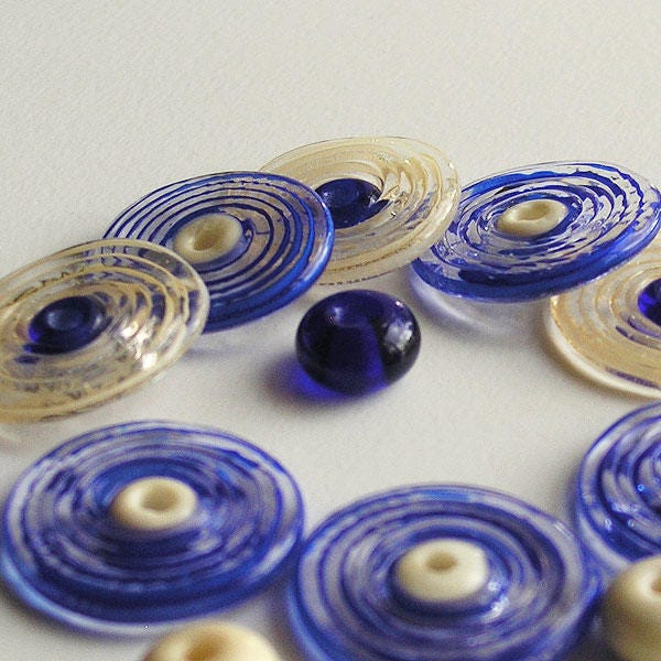 Lampwork Glass Disc Beads FREE SHIPPING Handmade Spiral Blue - Etsy