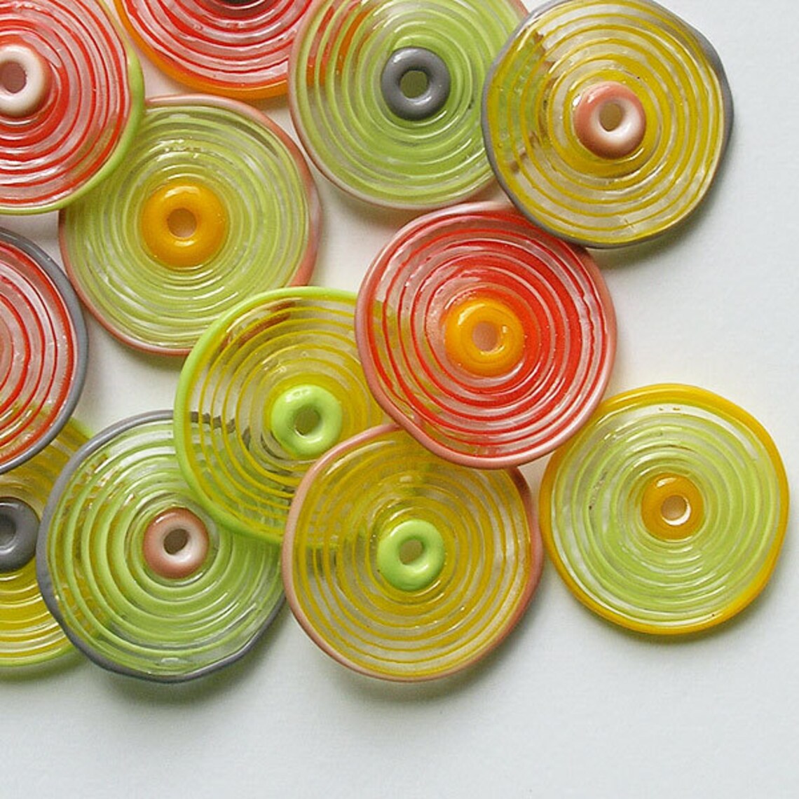Lampwork Glass Disc Beads, FREE SHIPPING, Handmade Spring Shades Glass ...