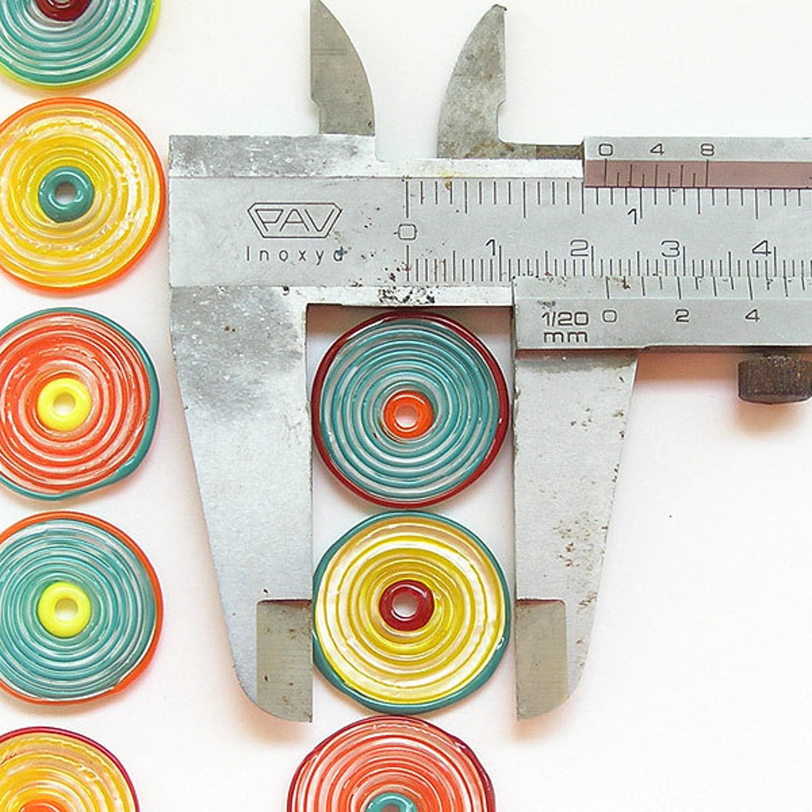 Lampwork Glass Disc Beads Free Shipping Handmade Yellow Teal Red Orange Artisan Glass Disc