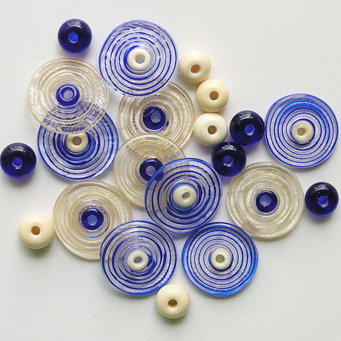 Lampwork Glass Disc Beads FREE SHIPPING Handmade Spiral Blue - Etsy