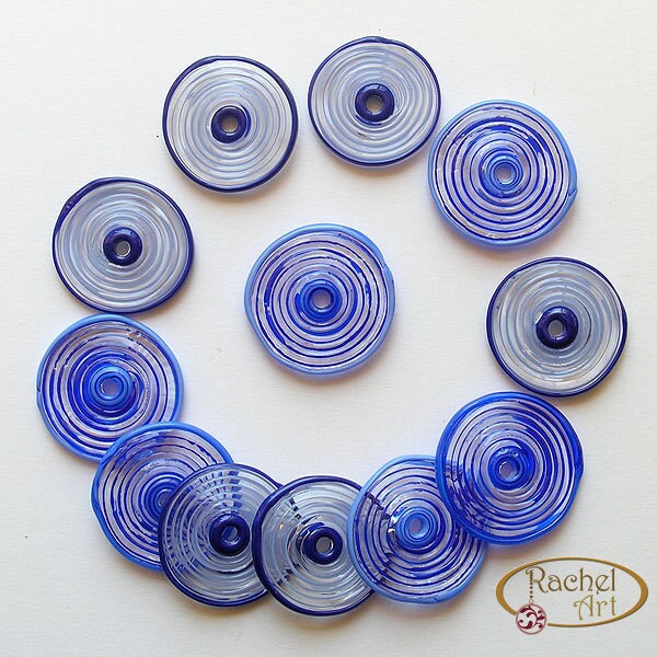 Blue Glass Disc Beads FREE SHIPPING Set of Handmade Lampwork - Etsy