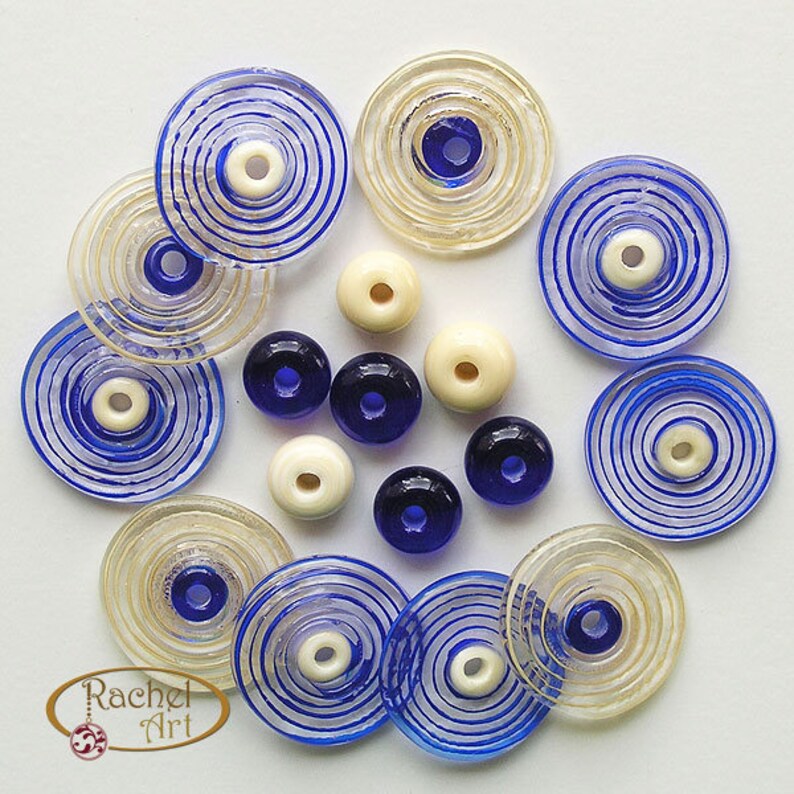 Lampwork Glass Disc Beads FREE SHIPPING Handmade Spiral Blue - Etsy