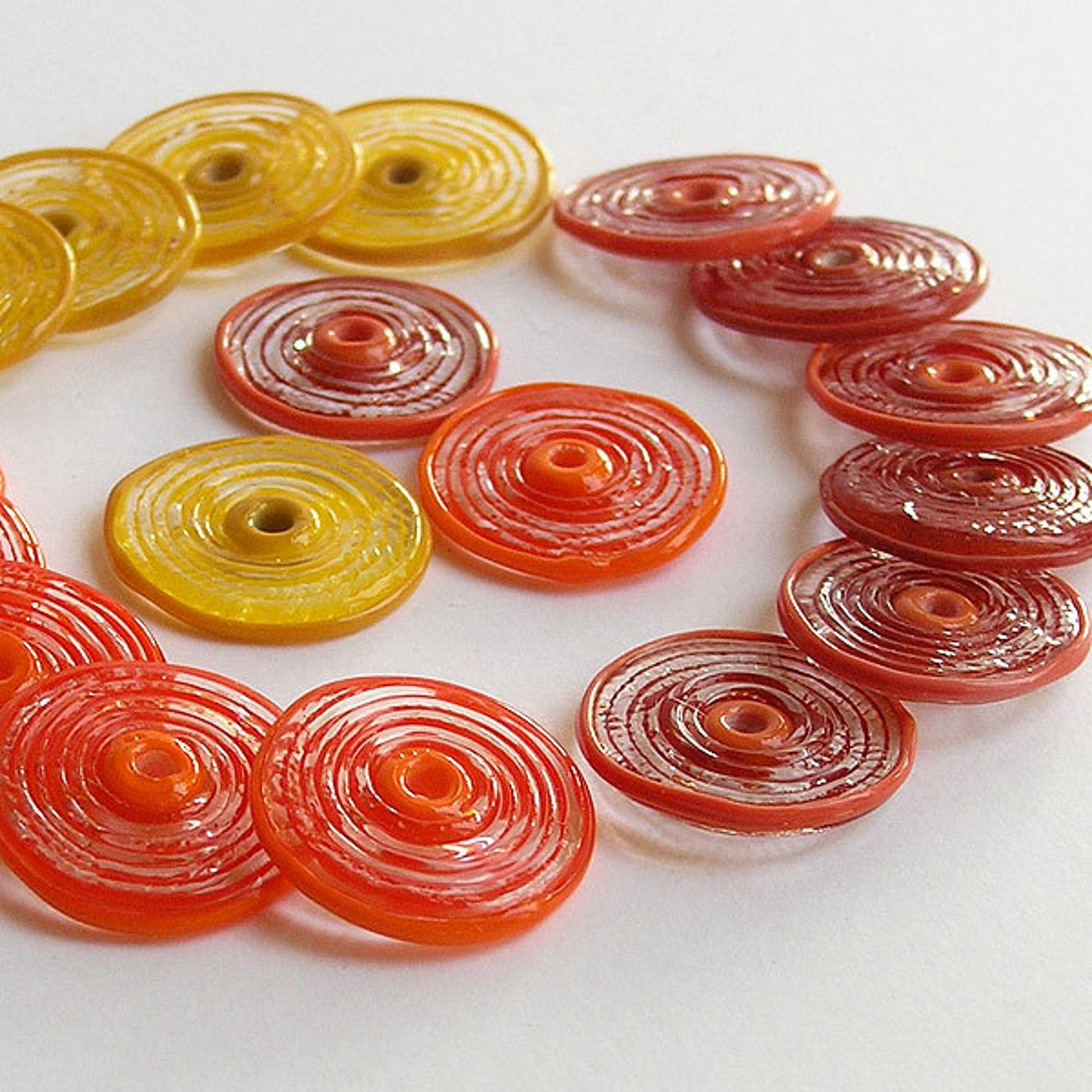 Lampwork Glass Disc Beads, FREE SHIPPING, Handmade Red, Yellow, Orange ...