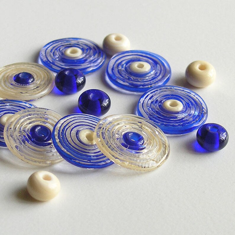 Lampwork Glass Disc Beads FREE SHIPPING Handmade Spiral Blue - Etsy