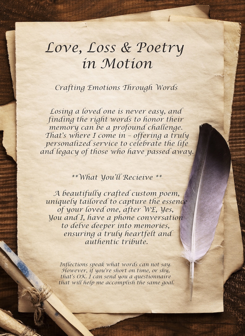 Personalized Memorial Poem Card: Custom Funeral Tribute (phone Consult ...