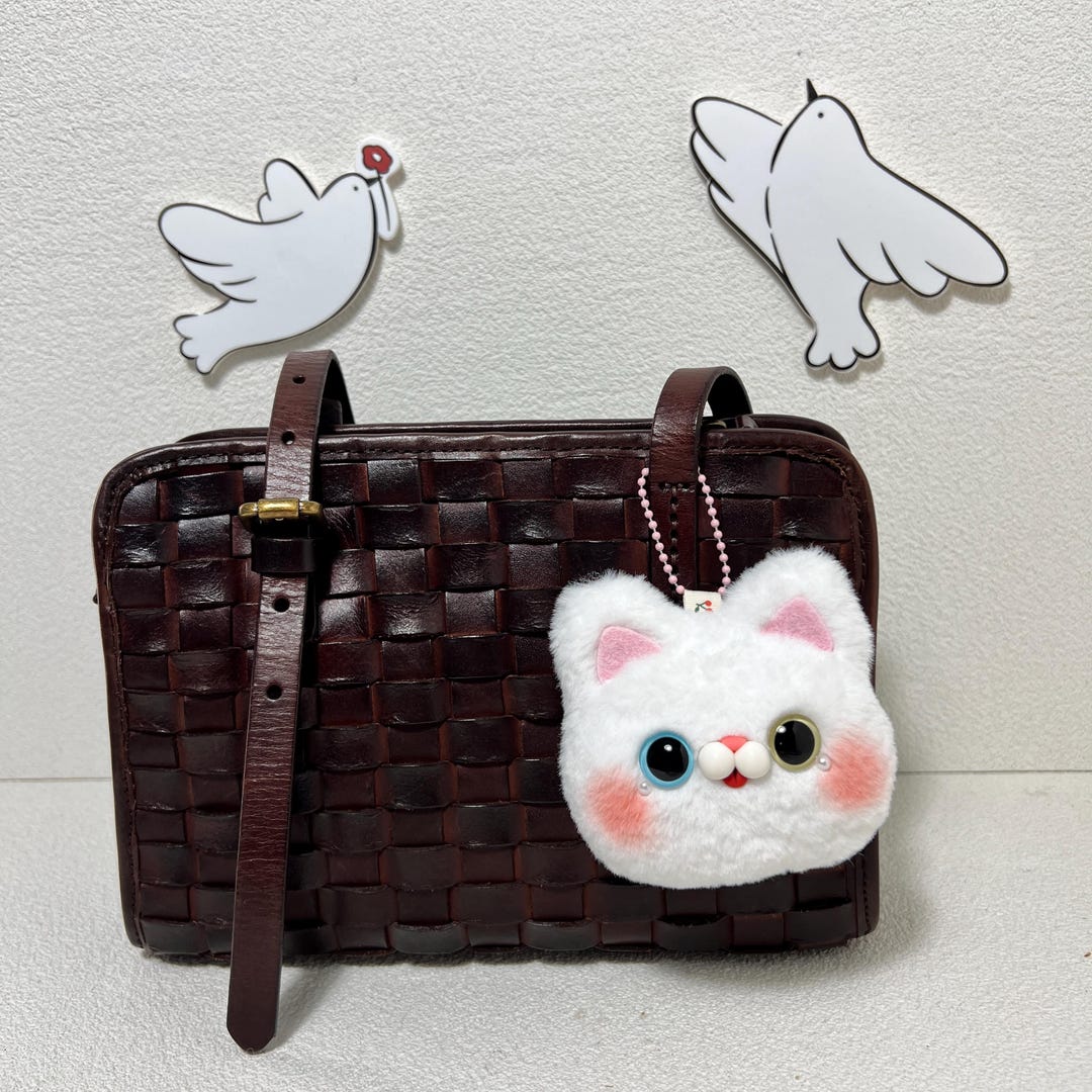 Handmade Plush Cat Keychain: Odd-eyed Kitty Bag Charm - Etsy