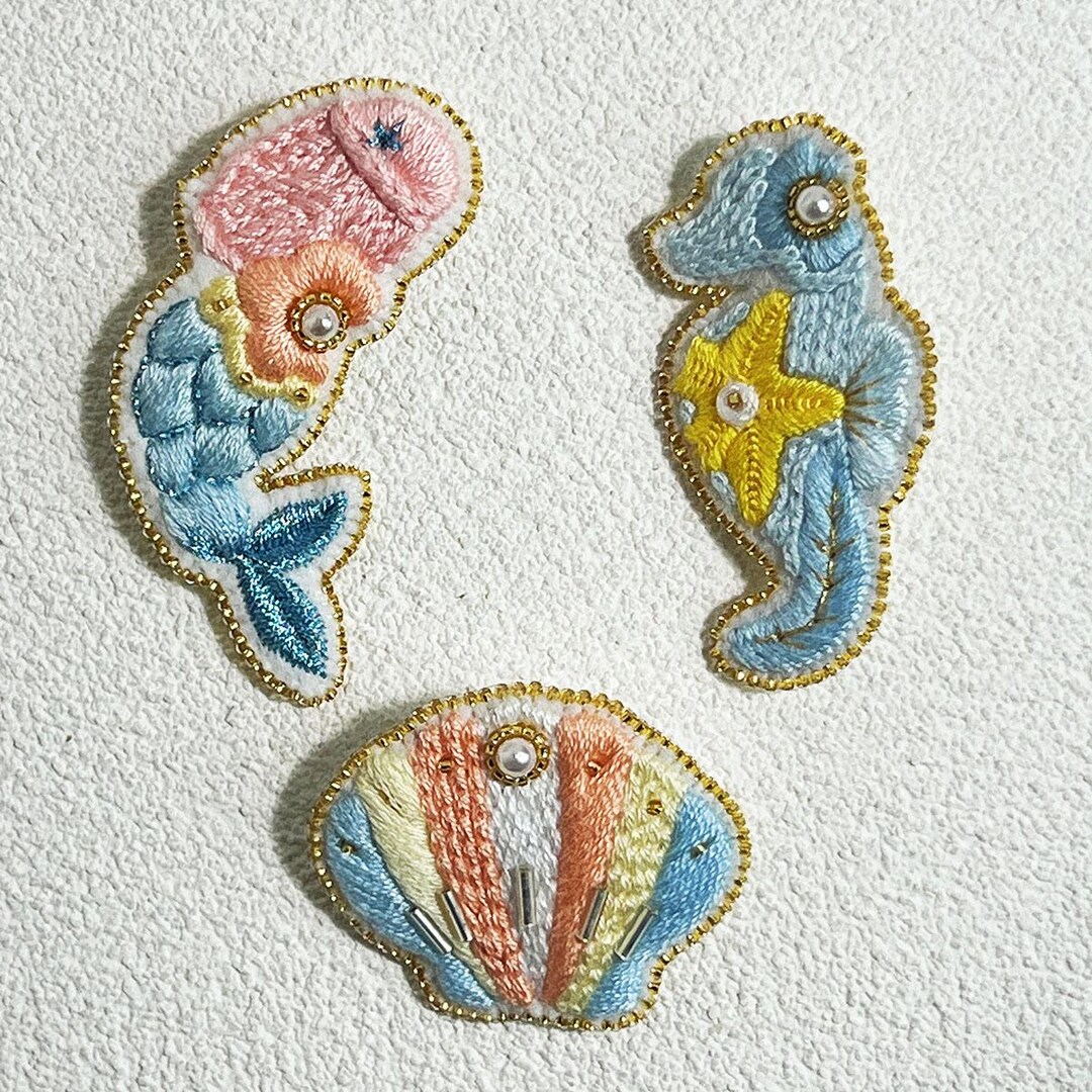Embroidered Mermaid Brooch – Pastel Ocean Pin With Pearls and Beads ...