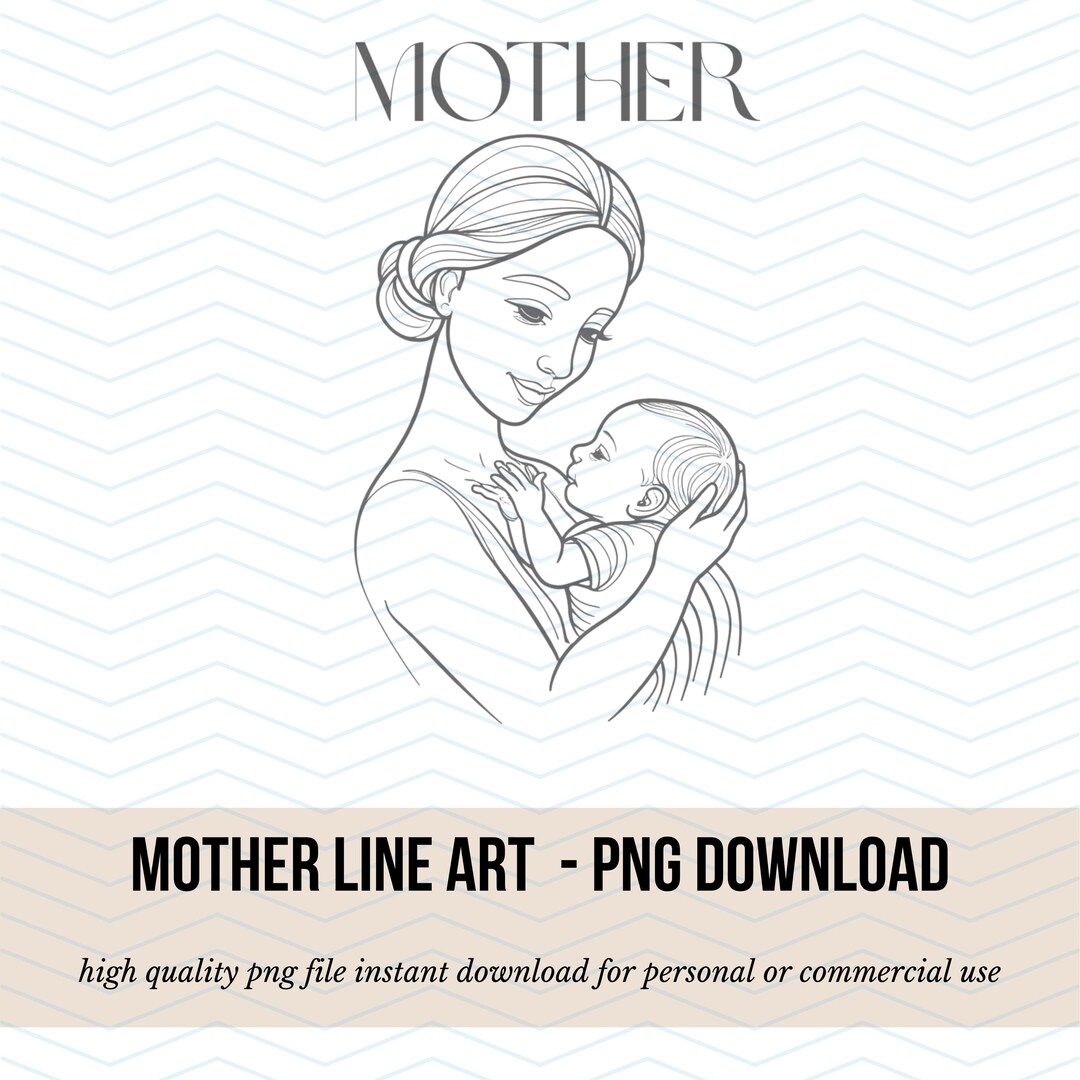 Mother Holding Child Line Art PNG Instant Download | Simple Line Art ...