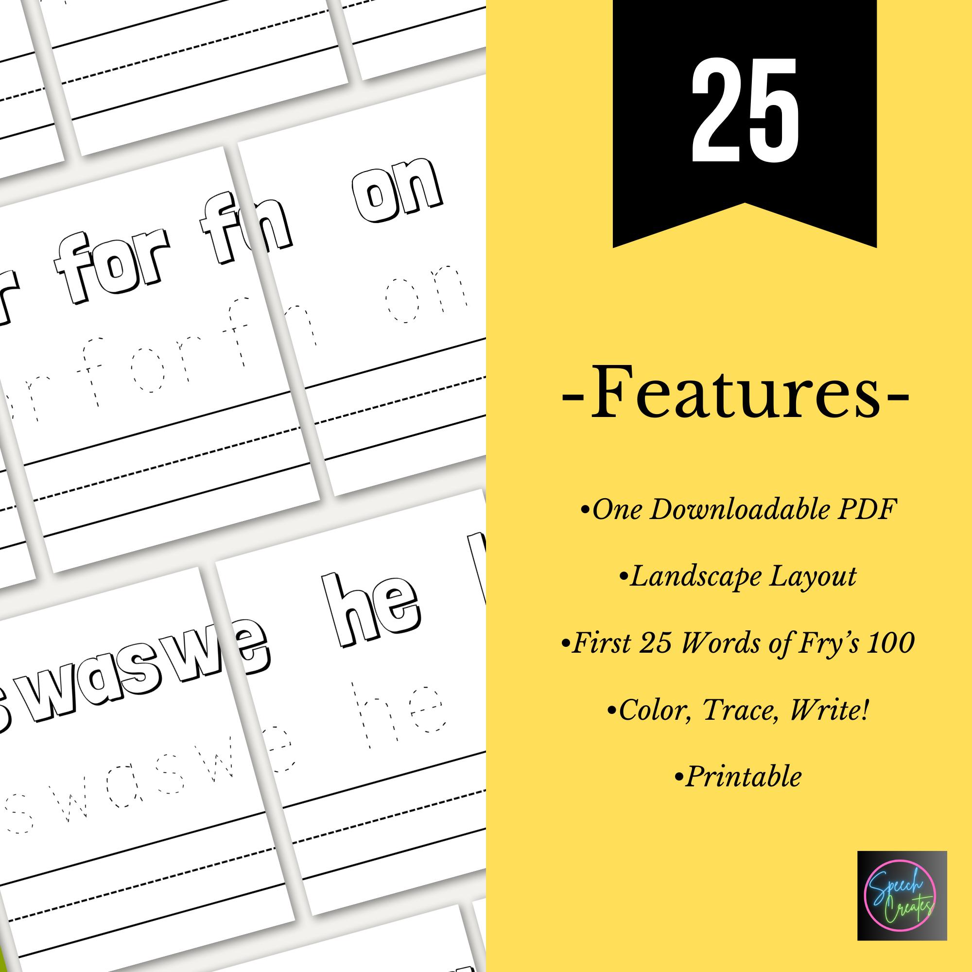 Sight Word Coloring Sheet, Fry's 100 Word List, Tracing Worksheet ...