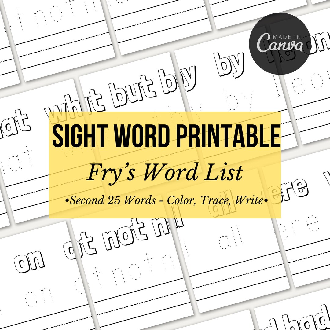 Sight Word Printable, Fry's Sight Word List, Second 25 Sight Words ...