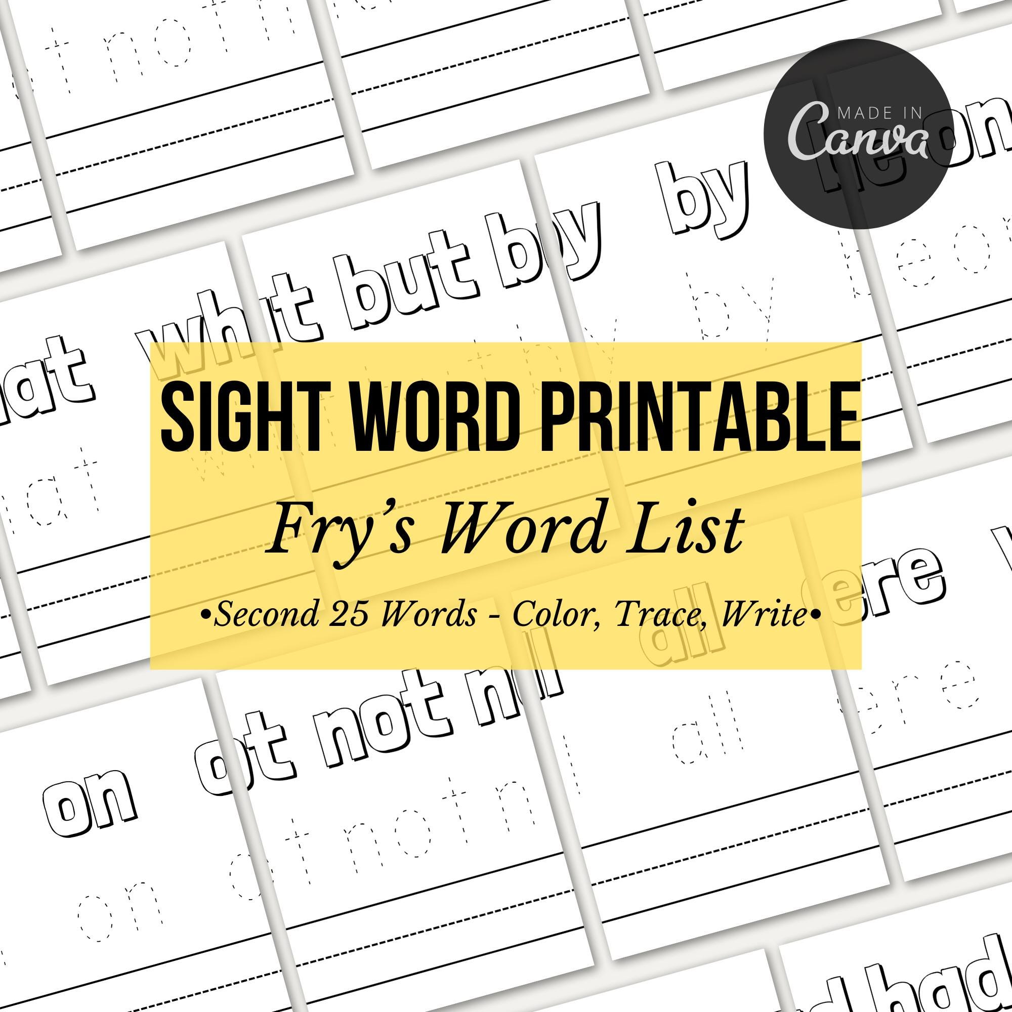 Sight Word Printable, Fry's Sight Word List, Second 25 Sight Words ...