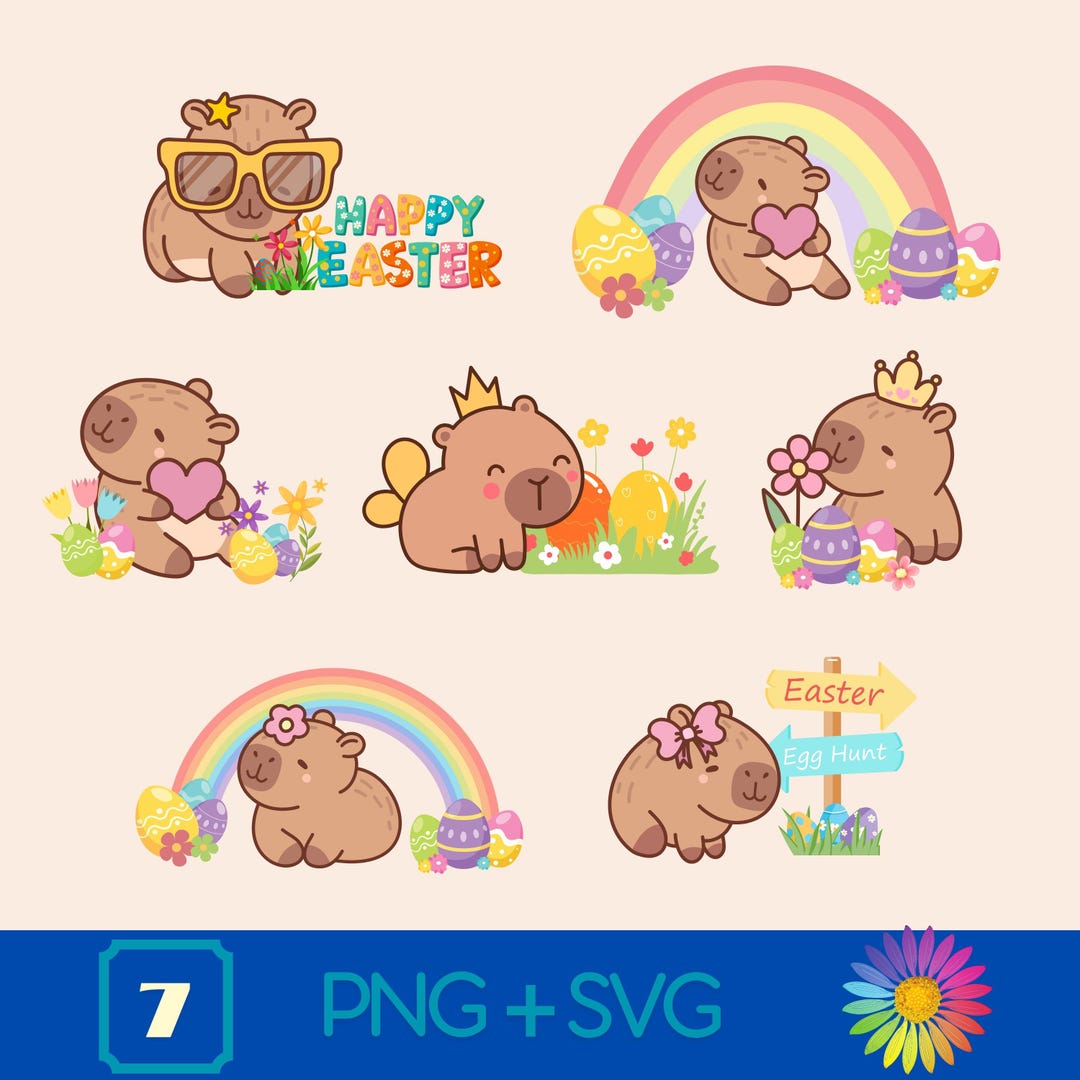 7 Cute Capybaras Easter | Instant Digital Download | SVG PNG Files ...