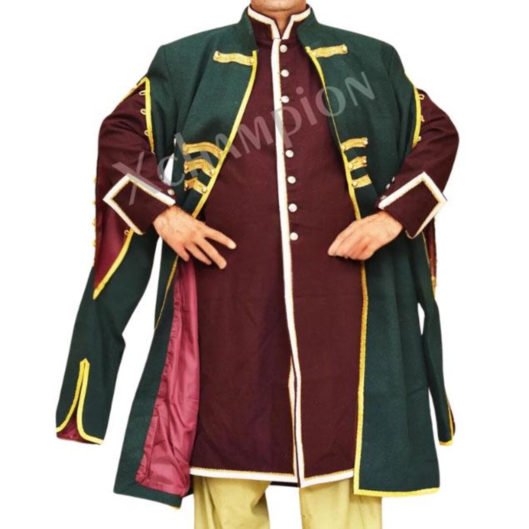 17th Century Cossack Costume Men’s Green Military Wool Outfit Handmade ...