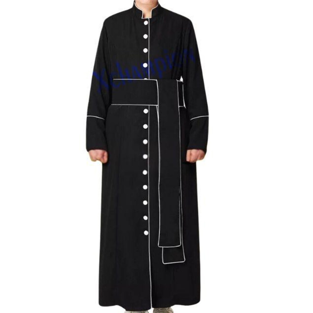 Roman Clergy Robe Black Tropical Priest Vestment Cassock Preacher ...