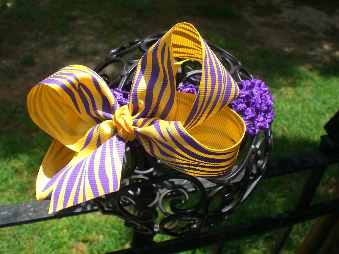 LSU Tigers Inspired Hair Bow and Headband SET - Gold With Purple Tiger ...