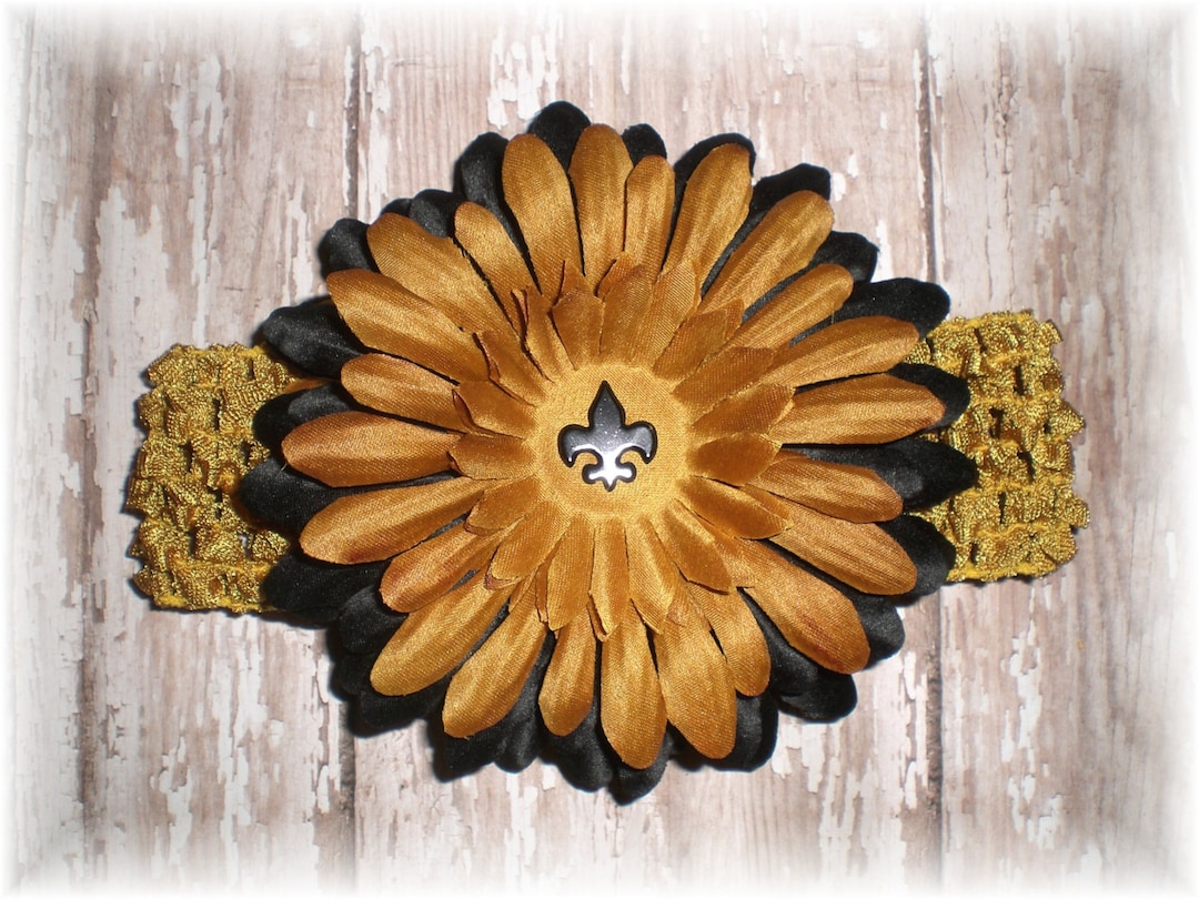 Saints Headband: Black & Gold Flower With Fleur-de-lis - Etsy