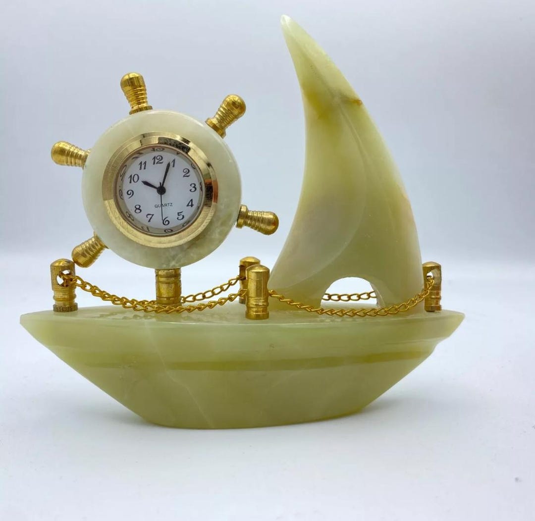 Handmade Onyx Titanic Boat Clock: Luxury Carved Stone Decor - Etsy