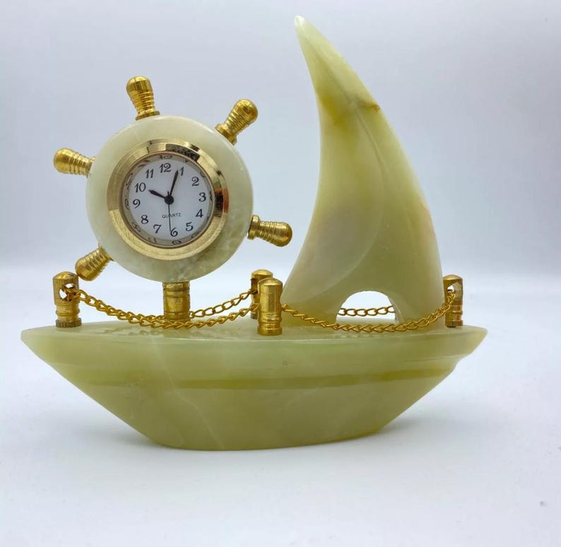 Handmade Onyx Titanic Boat Clock: Luxury Carved Stone Decor - Etsy