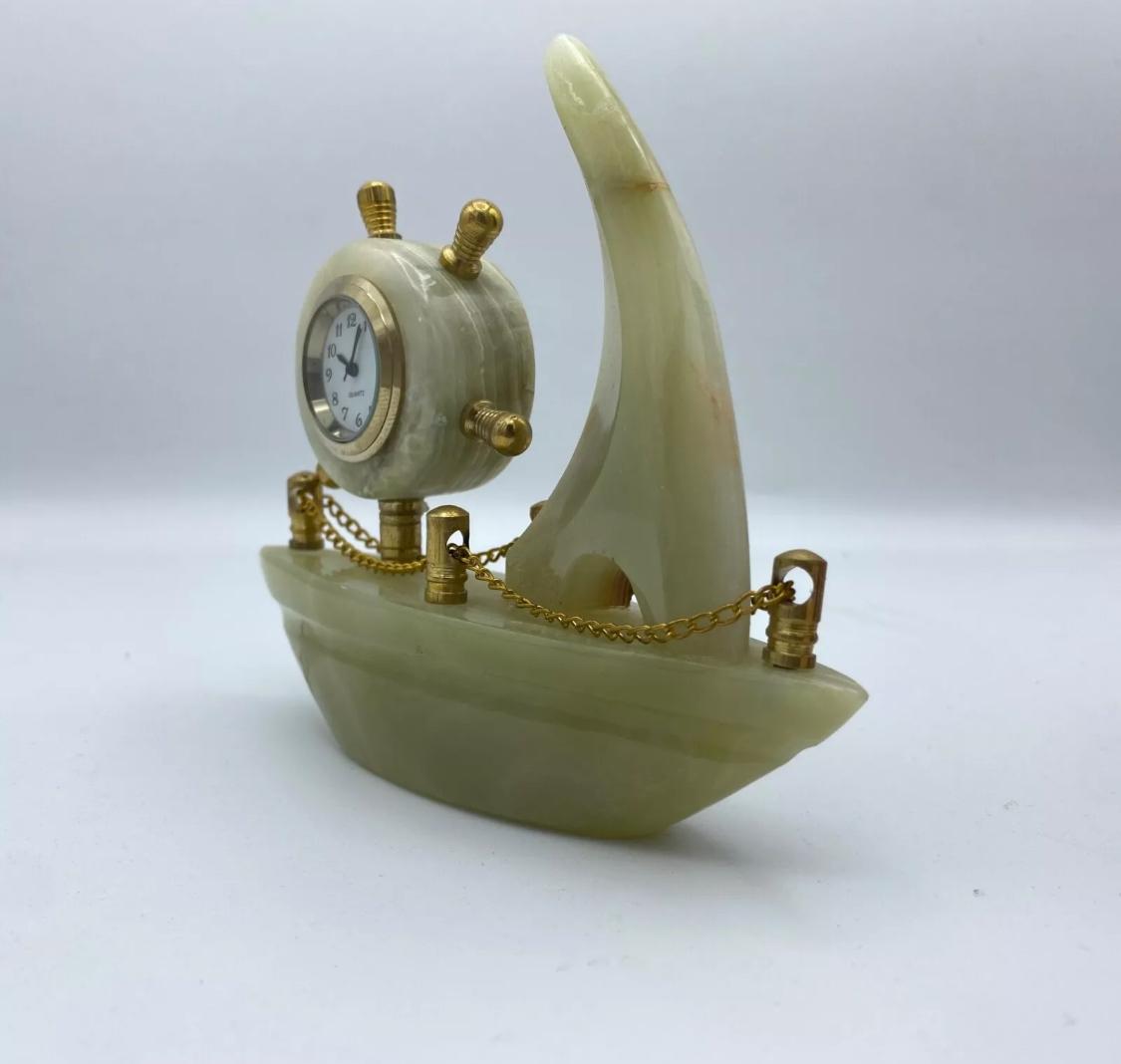 Handmade Onyx Titanic Boat Clock: Luxury Carved Stone Decor - Etsy