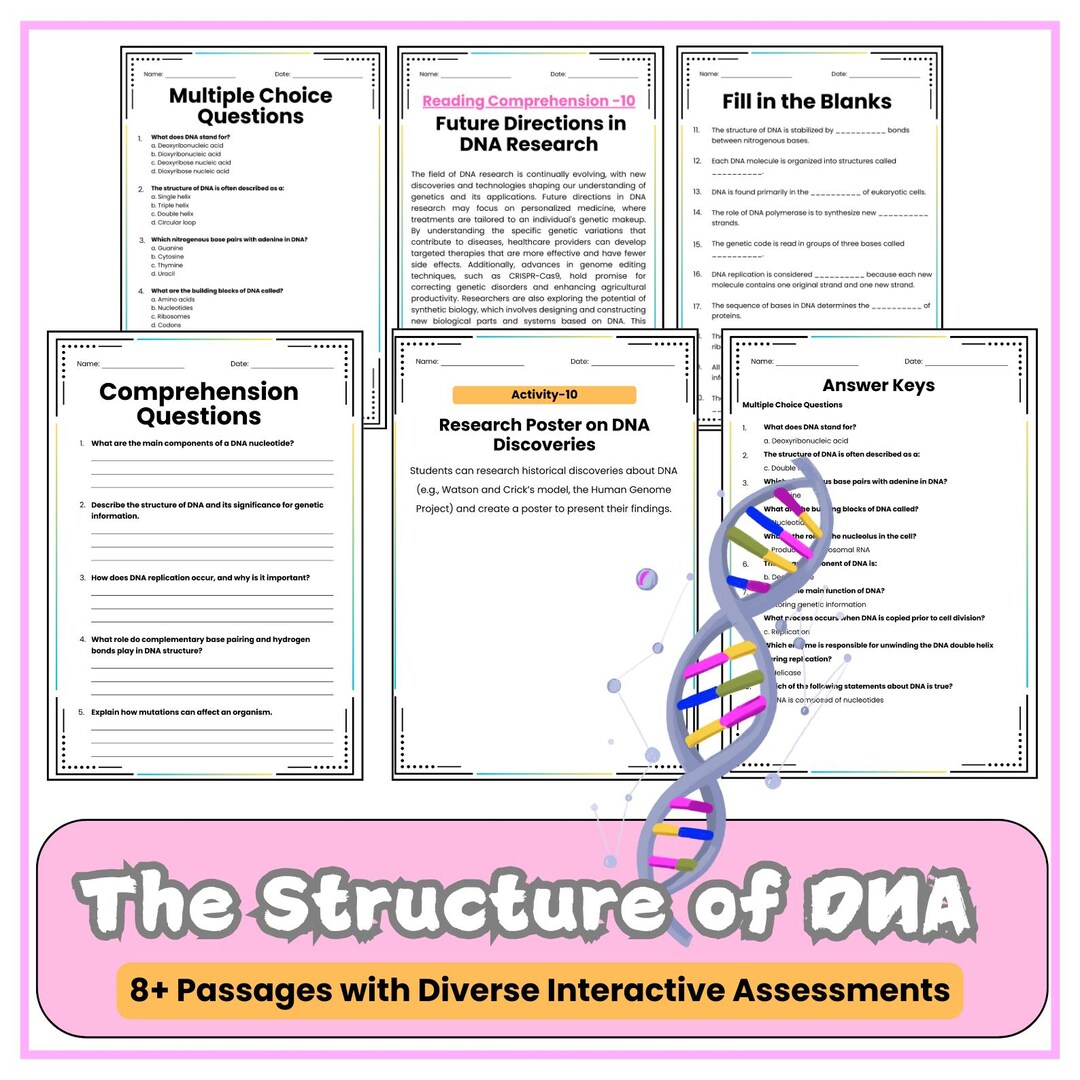 The Structure of DNA - Comprehensive Science Worksheet Pack - Etsy