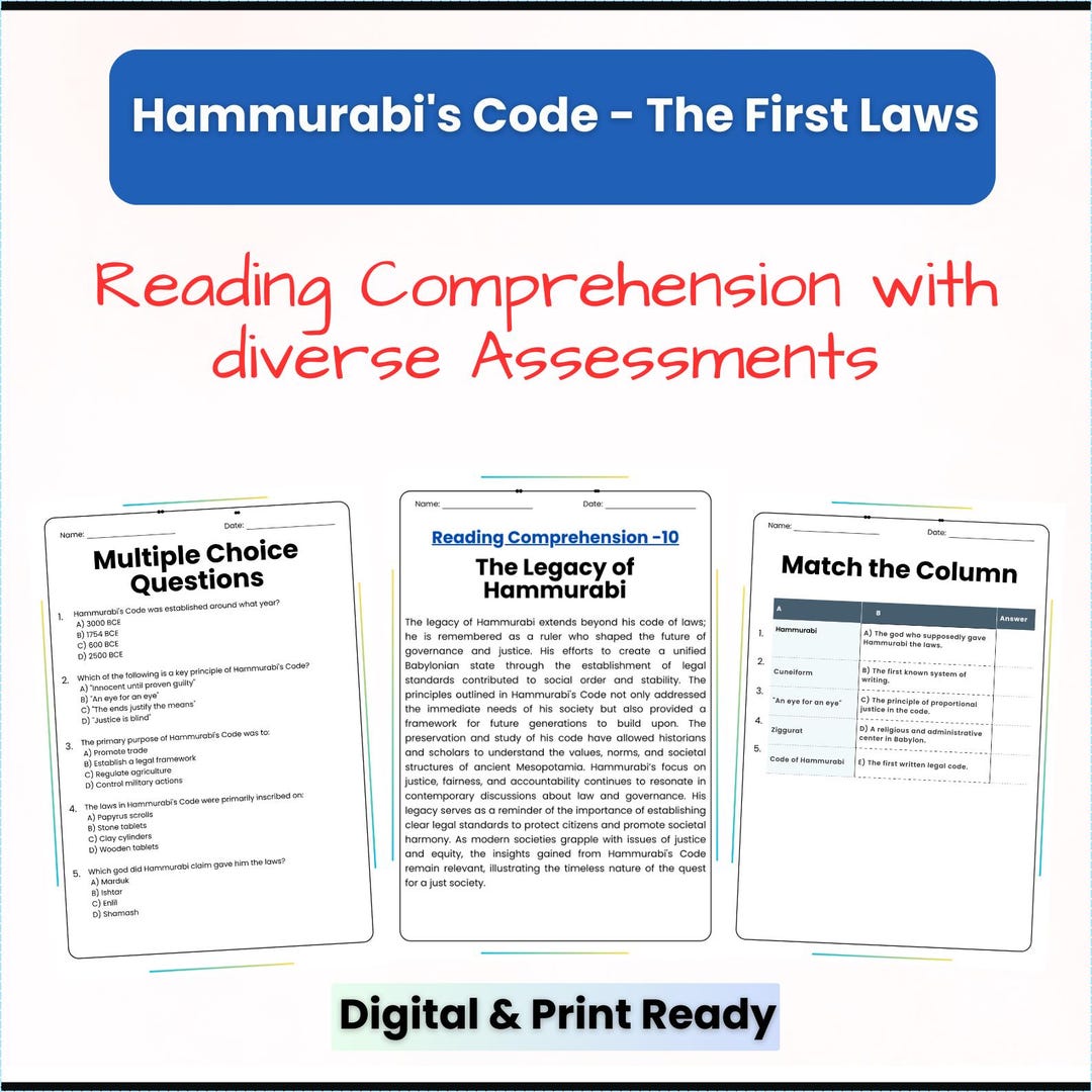 Hammurabi's Code: the First Laws - Comprehensive History Worksheet Pack ...