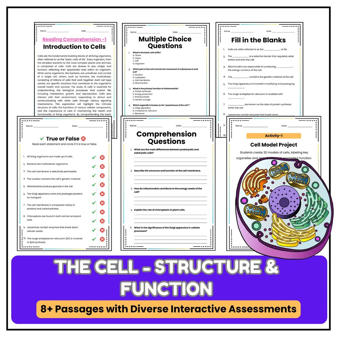 The Cell: Structure and Function - Comprehensive Science Worksheet Pack ...