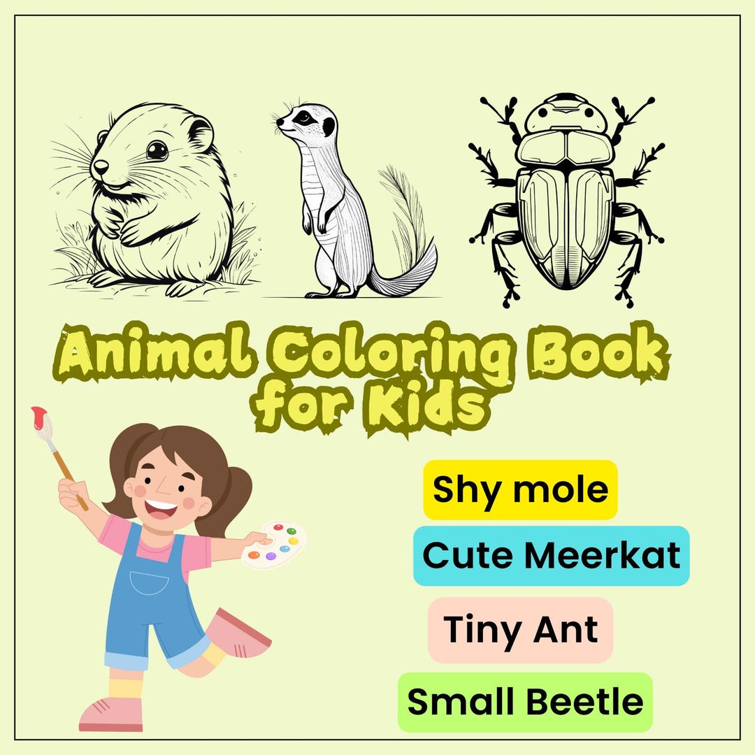 Coloring Book | Shy Mole - Cute Meerkat - Tiny Ant - Small Beetle - Etsy