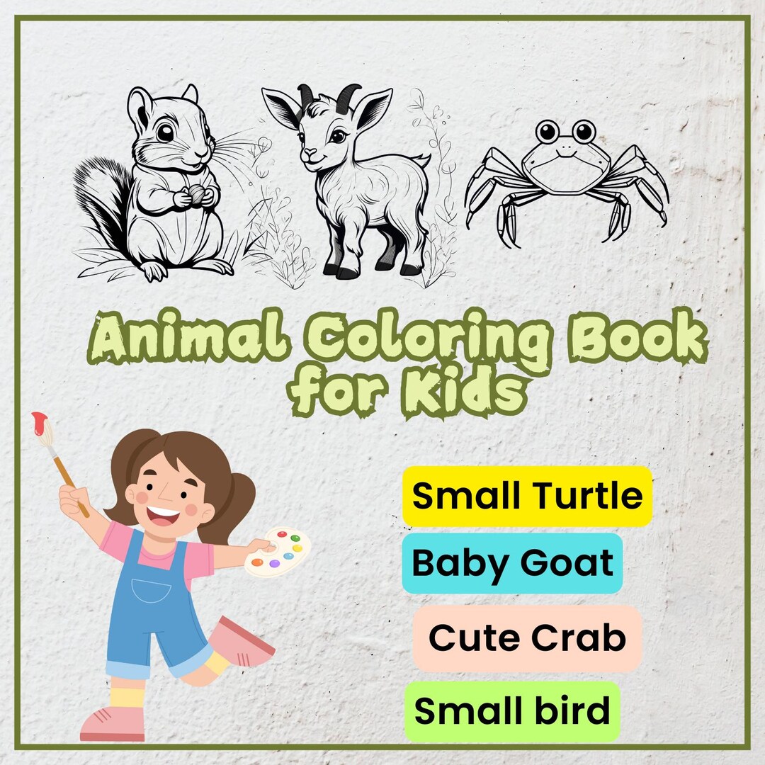 Coloring Book | Small Turtle - Baby Goat - Cute Crab - Small Bird - Etsy