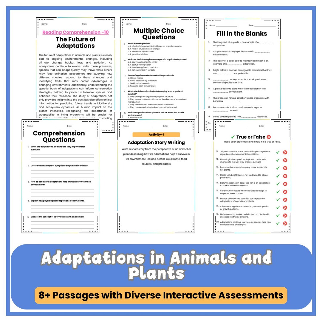 Adaptations in Animals and Plants - Science Worksheet Pack - Etsy