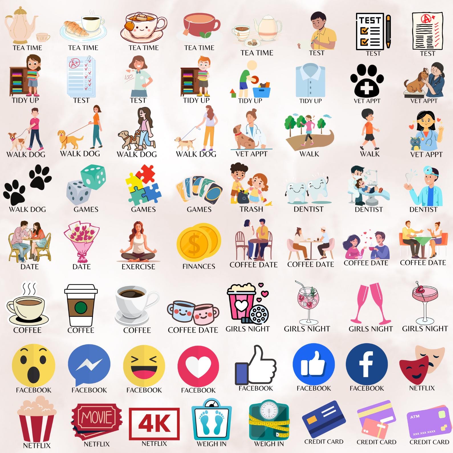 500+ Everyday Life Icons Stickers Bundle, Updated 2025-26, Pre Cropped ...