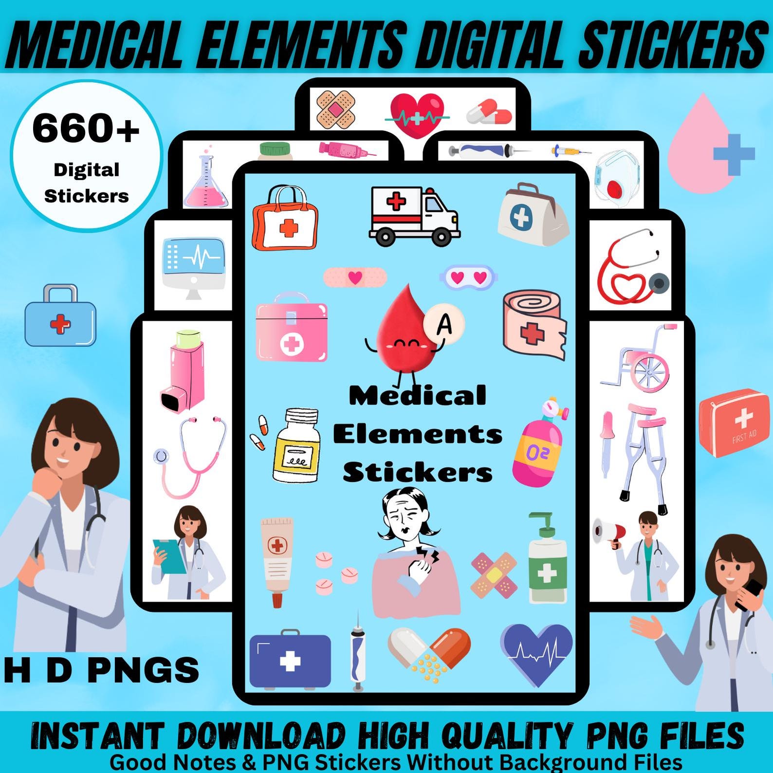 Medical Elements PNG: Hospital Digital Stickers (instant Download) - Etsy