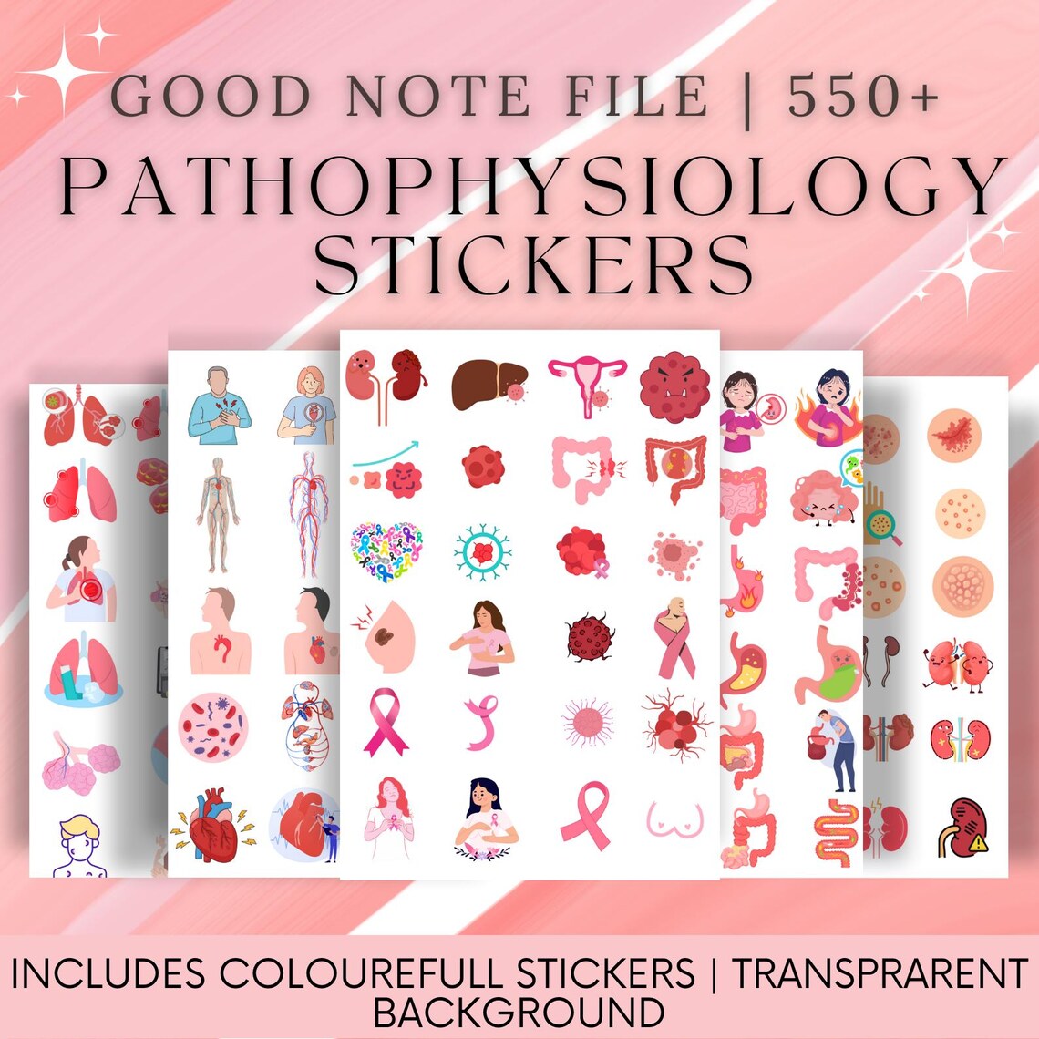 Pathophysiology Digital Stickers: Nursing School Medical Study (550 ...