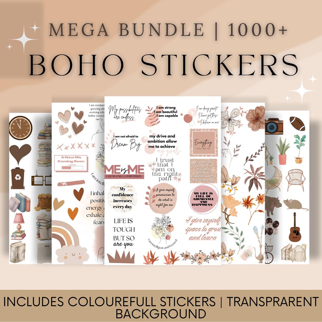 Más de 1000 pegatinas digitales bohemias para Goodnotes, pegatinas ...