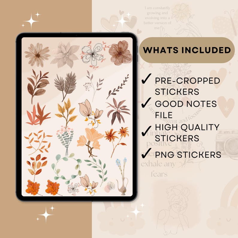 Más de 1000 pegatinas digitales bohemias para Goodnotes, pegatinas ...