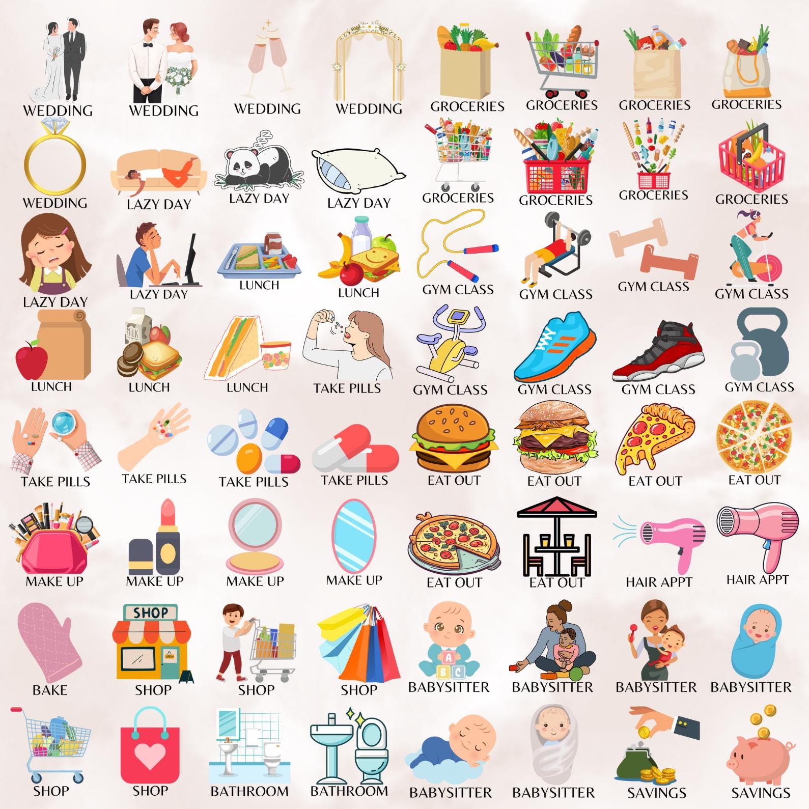 500+ Everyday Life Icons Stickers Bundle, Updated 2025-26, Pre Cropped ...
