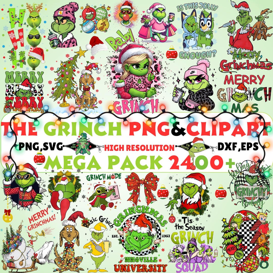 2400+grinch Christmas Mega Bundle | Grinch Png Svg, Funny Christmas ...