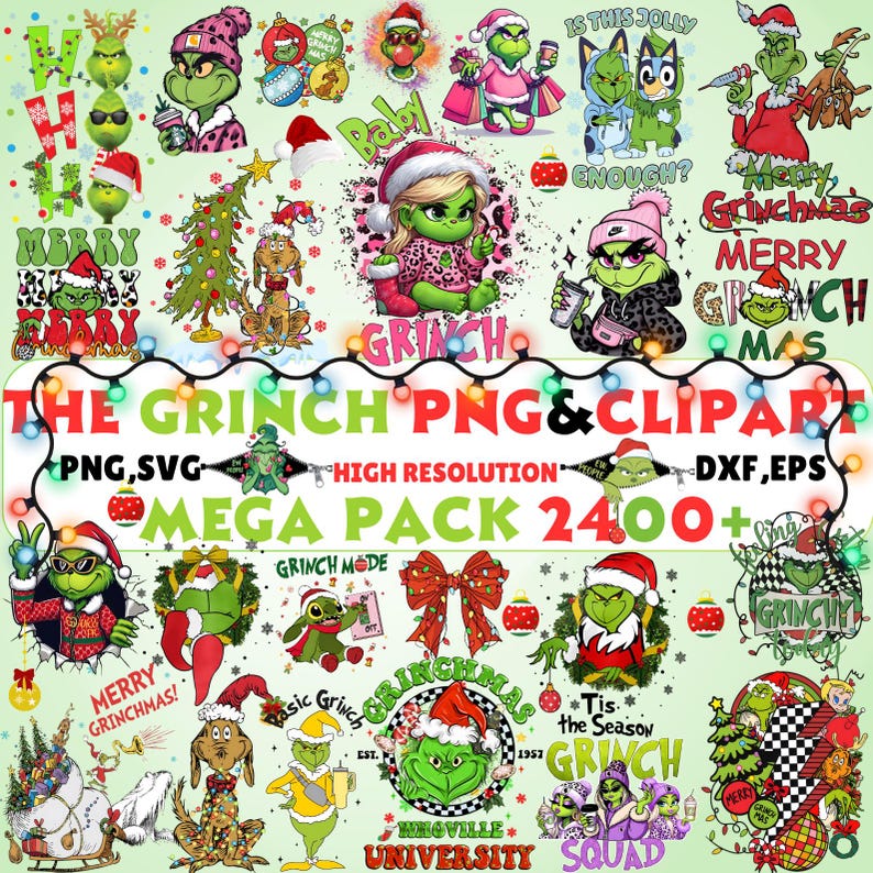 2400+grinch Christmas Mega Bundle | Grinch Png Svg, Funny Christmas ...