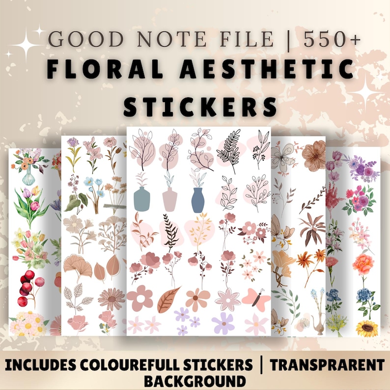 550+ Floral Planner Stickers, Aesthetic Botanical PNG for Goodnotes ...