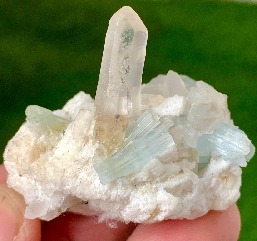 Aquamarine With Quartz on Matrix - Etsy