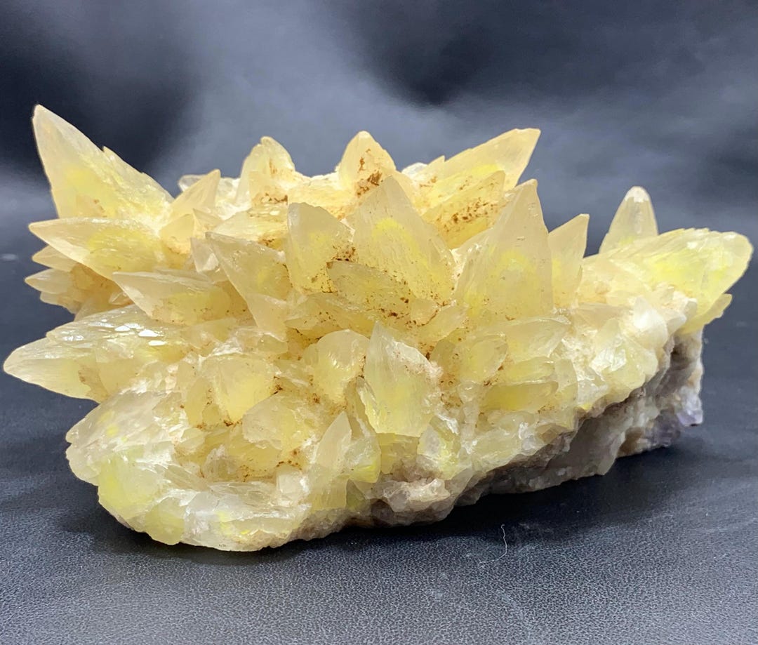 Large Golden Yellow Calcite Crystal Cluster With Phantoms | Natural ...