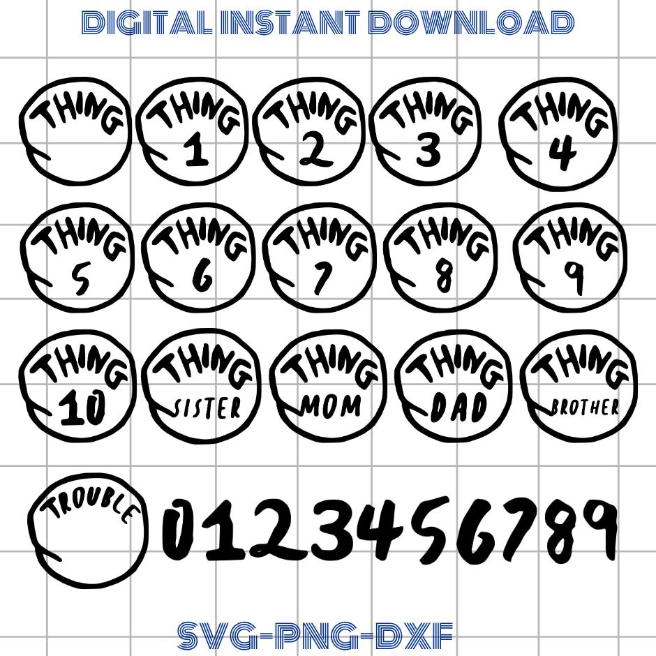 Thing Family Svg Bundle, Dr Seuss Digital File, Thing Number Clipart ...