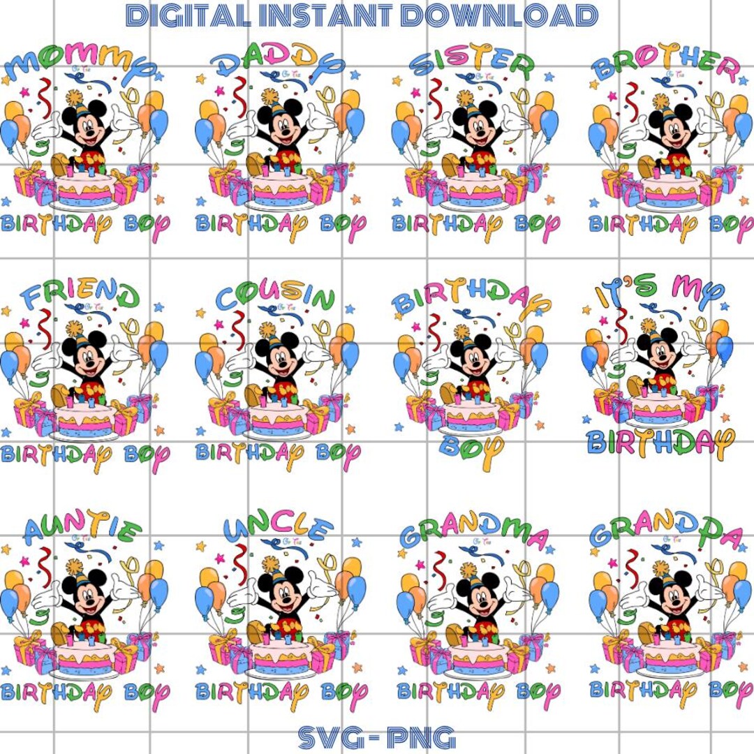 Family Mickey Birthday Boy Svg Bundle, Cute Birthday Svg Digital File ...