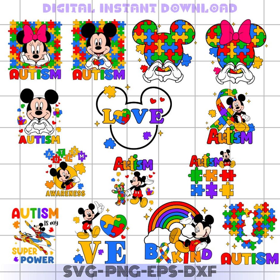 Mickeyy Autism Svg Bundle, Minnie Autism Printable Vector Designs ...