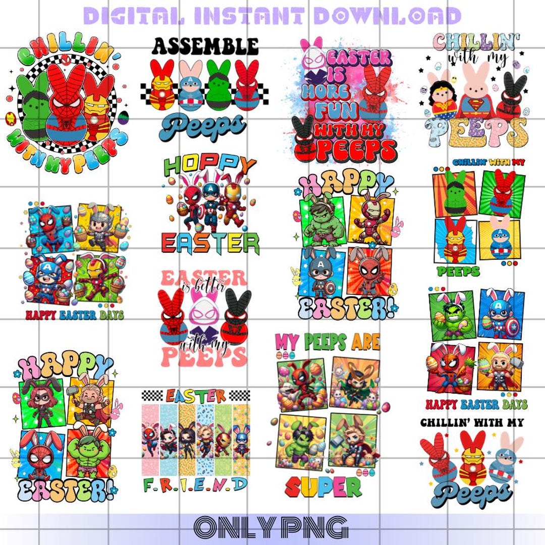 Super Hero Easter Day Png Bundle, Spider Easter Bunny Png, Hulk Easter ...