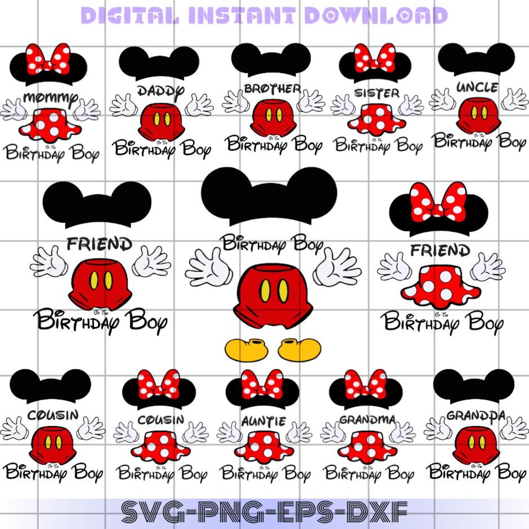 Family Mickeyy Birthday Boy Svg Bundle, Cute Birthday Svg Digital File ...