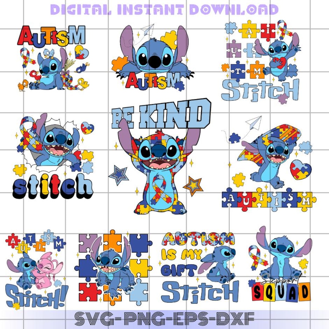10 Pcs Autism Svg Bundle, Stitch Autism Printable Vector Designs ...